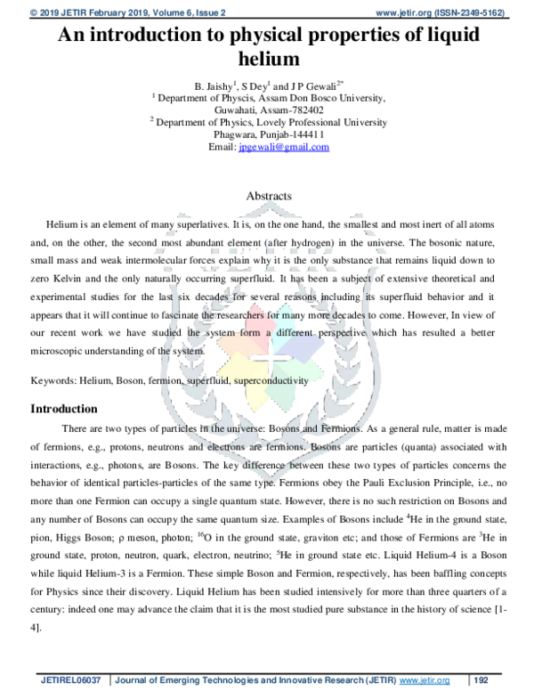 (PDF) An introduction to physical properties of liquid helium