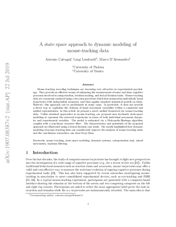 (PDF) A State Space Approach to Dynamic Modeling of Mouse-Tracking Data