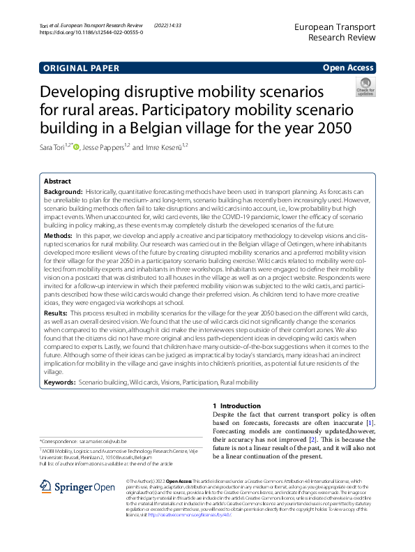 (PDF) Developing disruptive mobility scenarios for rural areas ...
