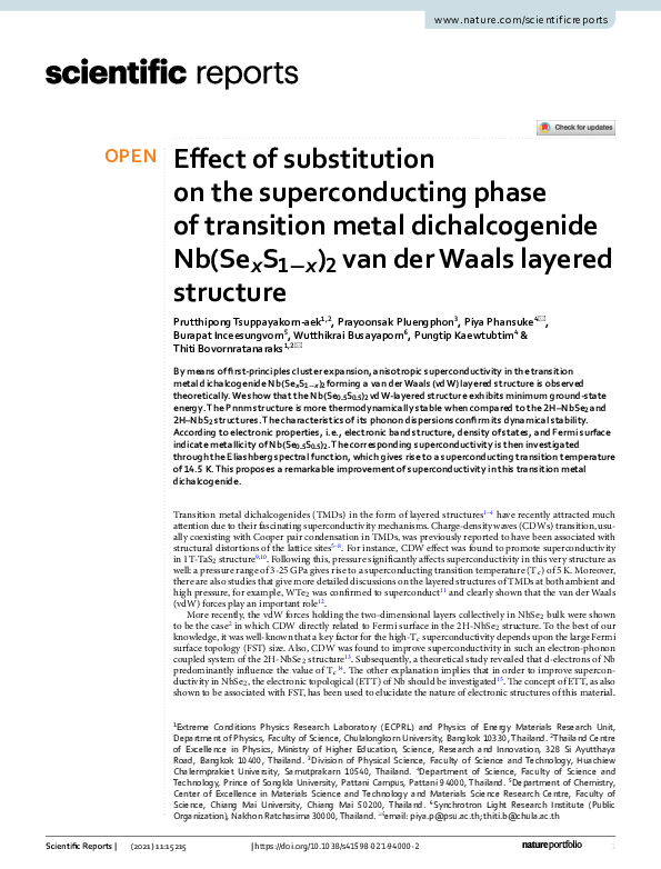 (PDF) Effect of substitution on the superconducting phase of transition metal dichalcogenide Nb ...