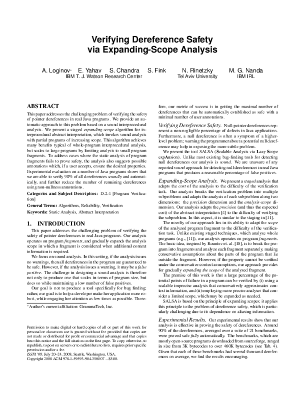 (PDF) Verifying dereference safety via expanding-scope analysis