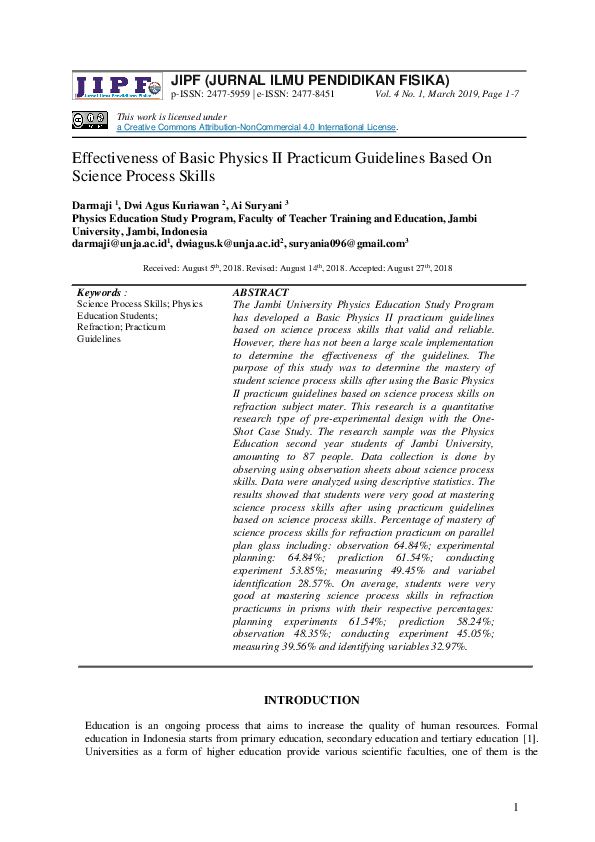 (PDF) Effectiveness of Basic Physics II Practicum Guidelines Based On Science Process Skills