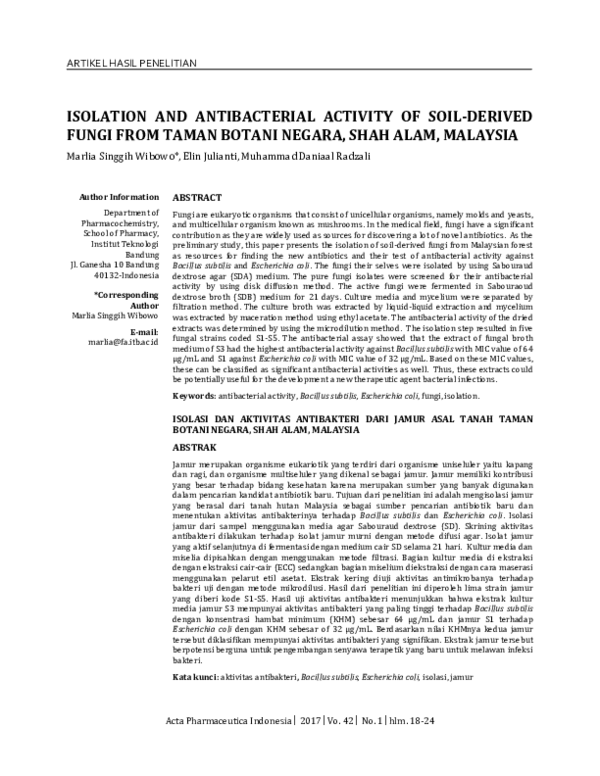 (PDF) Isolation and Antibacterial Activity of Soil-Derived Fungi from ...