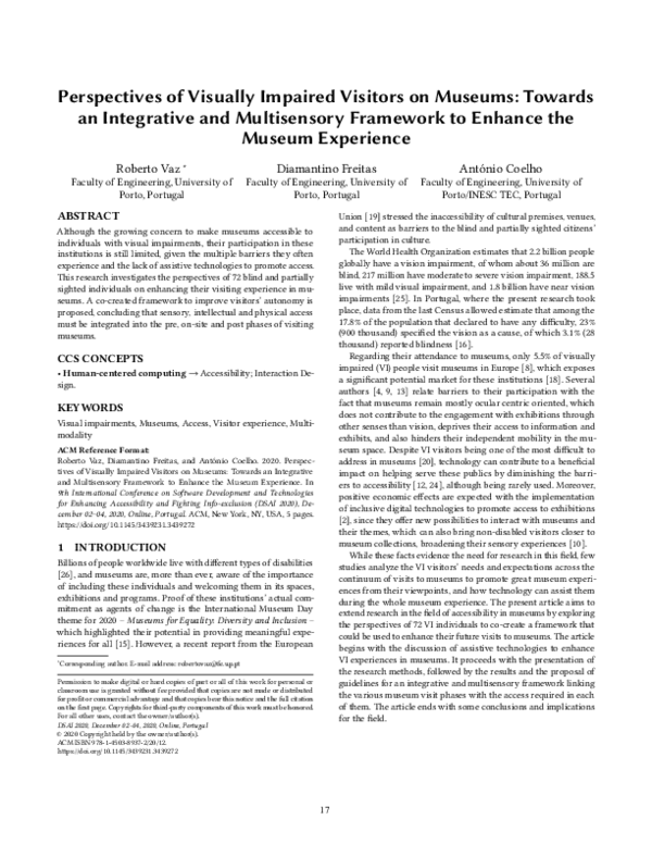 (PDF) Perspectives of Visually Impaired Visitors on Museums: Towards an ...