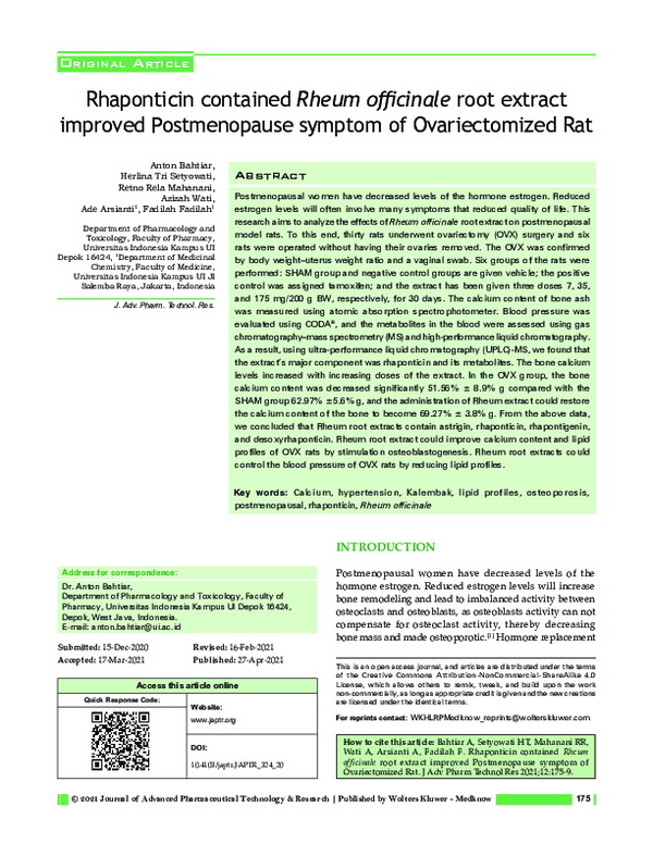 (PDF) Rhaponticin contained Rheum officinale root extract improved ...