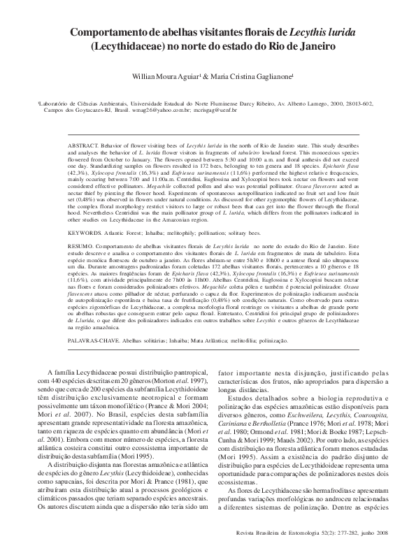 (PDF) Comportamento de abelhas visitantes florais de Lecythis lurida ...