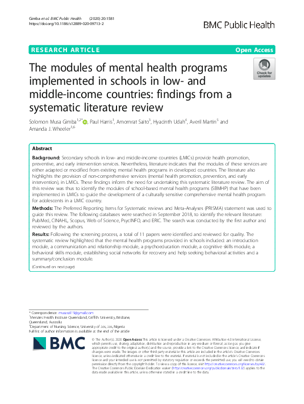 (PDF) The Modules of Mental Health Programs Implemented in Schools in ...