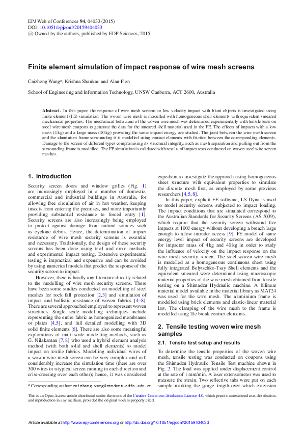 (PDF) Finite element simulation of impact response of wire mesh screens