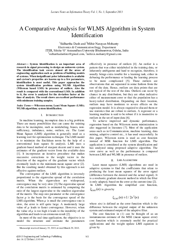 (PDF) A Comparative Analysis for WLMS Algorithm in System Identification