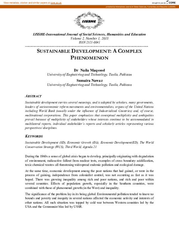 (PDF) Sustainable Development: A Complex Phenomenon