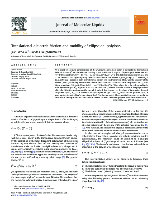 (PDF) Translational dielectric friction and mobility of ellipsoidal ...