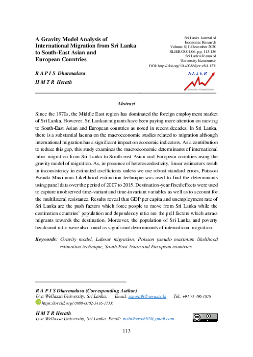 (PDF) A Gravity Model Analysis of International Migration from Sri ...