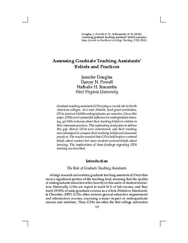 (PDF) Assessing Graduate Teaching Assistants' Beliefs and Practices