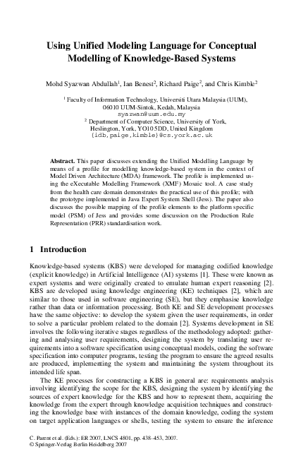 (PDF) Using Unified Modeling Language for Conceptual Modelling of Knowledge-Based Systems