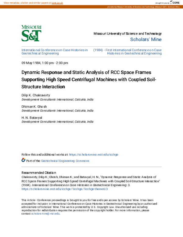 (PDF) Dynamic Response and Static Analysis of RCC Space Frames Supporting High Speed Centrifugal ...