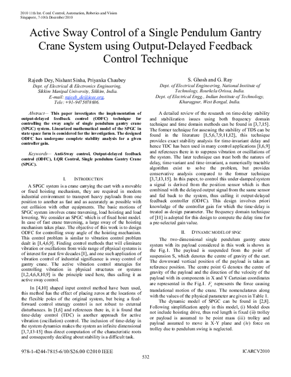 (PDF) Active sway control of a single pendulum gantry crane system ...