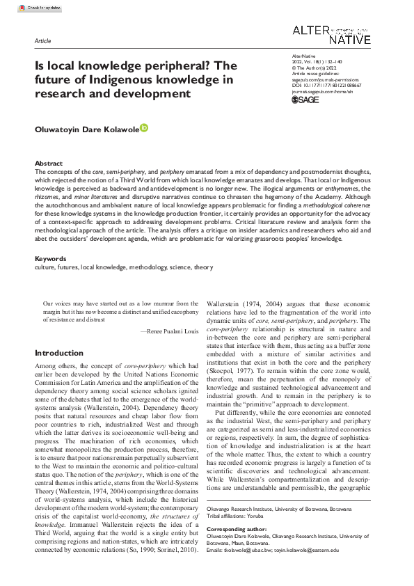 (PDF) Is local knowledge peripheral? The future of Indigenous knowledge ...