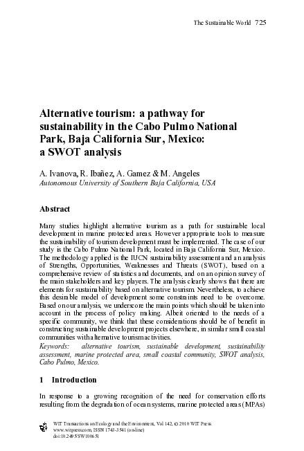 (PDF) Alternative tourism: a pathway for sustainability in the Cabo ...