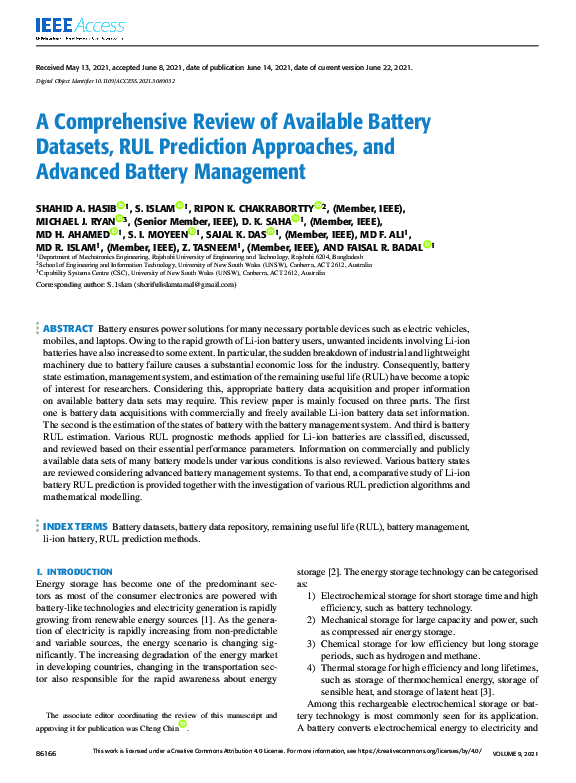 (PDF) A Comprehensive Review of Available Battery Datasets, RUL ...