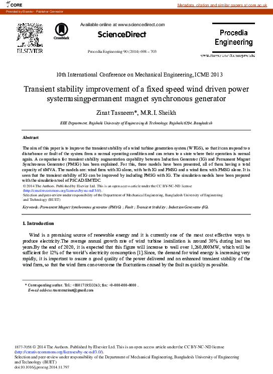 (PDF) Transient Stability Improvement of a Fixed Speed Wind Driven ...