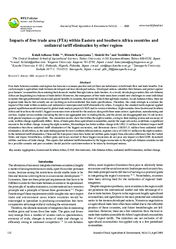 (PDF) Impacts of free trade area (FTA) within Eastern and Southern ...