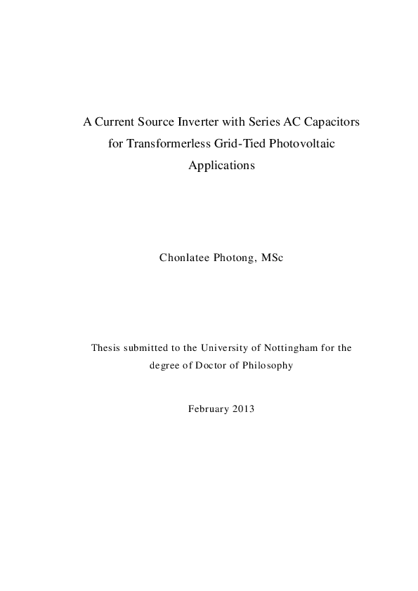 Pdf A Current Source Inverter With Series Ac Capacitors For Transformerless Grid Tied