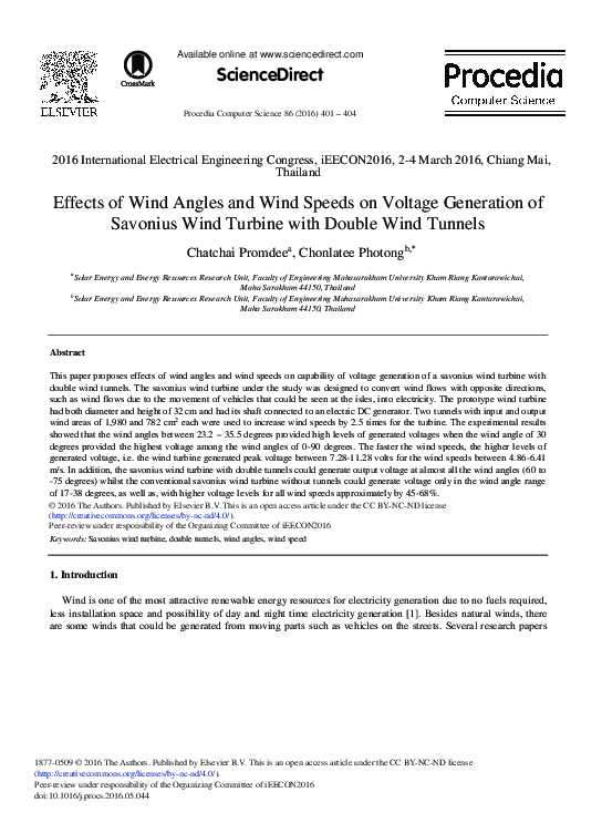(PDF) Effects of Wind Angles and Wind Speeds on Voltage Generation of Savonius Wind Turbine with ...