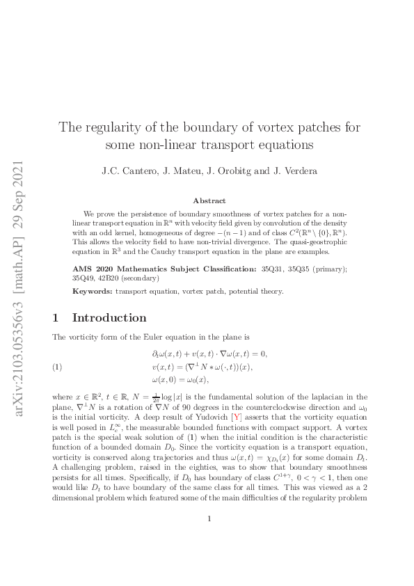 Pdf The Regularity Of The Boundary Of Vortex Patches For Some Non Linear Transport Equations