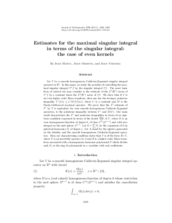 Pdf Estimates For The Maximal Singular Integral In Terms Of The Singular Integral The Case Of