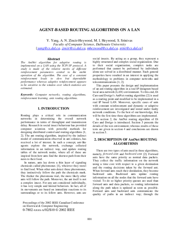 Pdf Agent Based Routing Algorithms On A Lan Malcolm Heywood