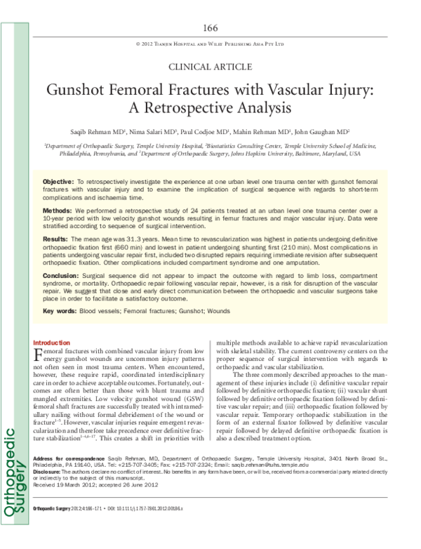 (PDF) Gunshot Femoral Fractures with Vascular Injury: A Retrospective ...