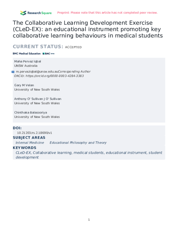 (PDF) The Collaborative Learning Development Exercise (CLeD-EX): an educational instrument ...