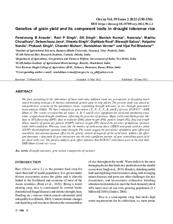 (PDF) Genetics of grain yield and its component traits