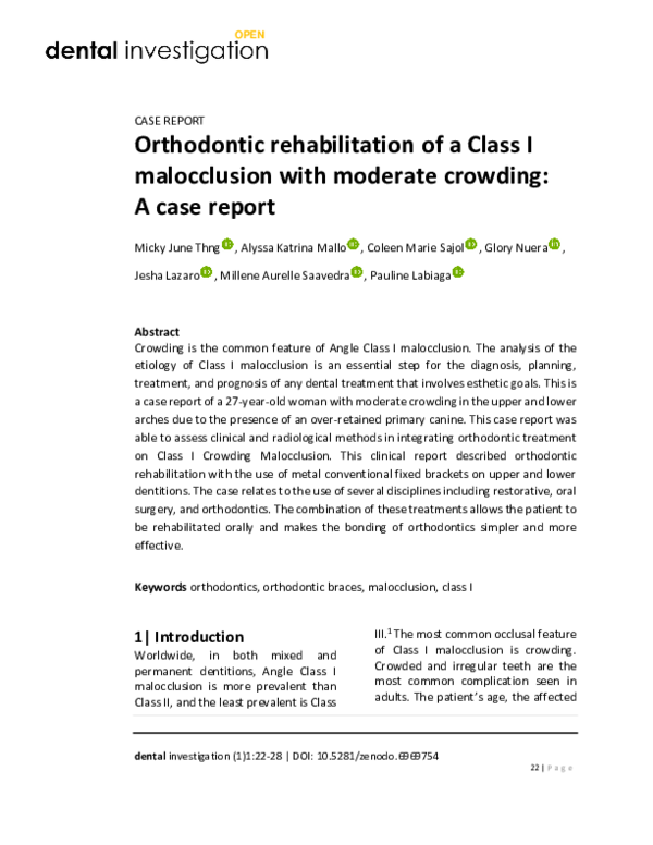(PDF) Orthodontic rehabilitation of a Class I malocclusion with ...