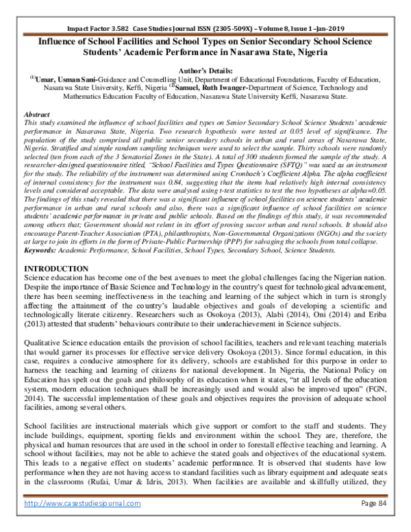 (PDF) Influence of School Facilities and School Types on Senior ...
