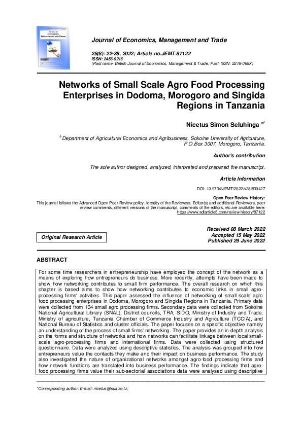 (PDF) Networks of Small Scale Agro Food Processing Enterprises in ...