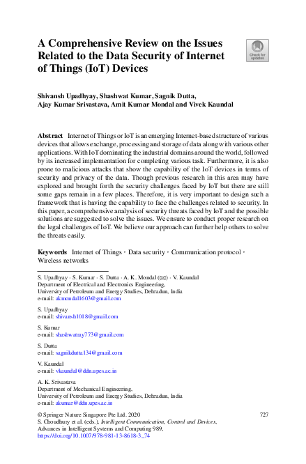 (PDF) A Comprehensive Review on the Issues Related to the Data Security of Internet of Things ...