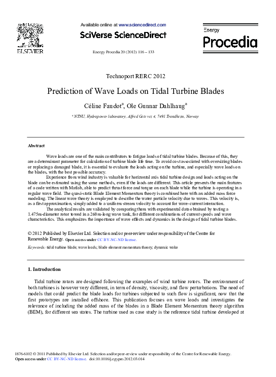 (PDF) Prediction of Wave Loads on Tidal Turbine Blades