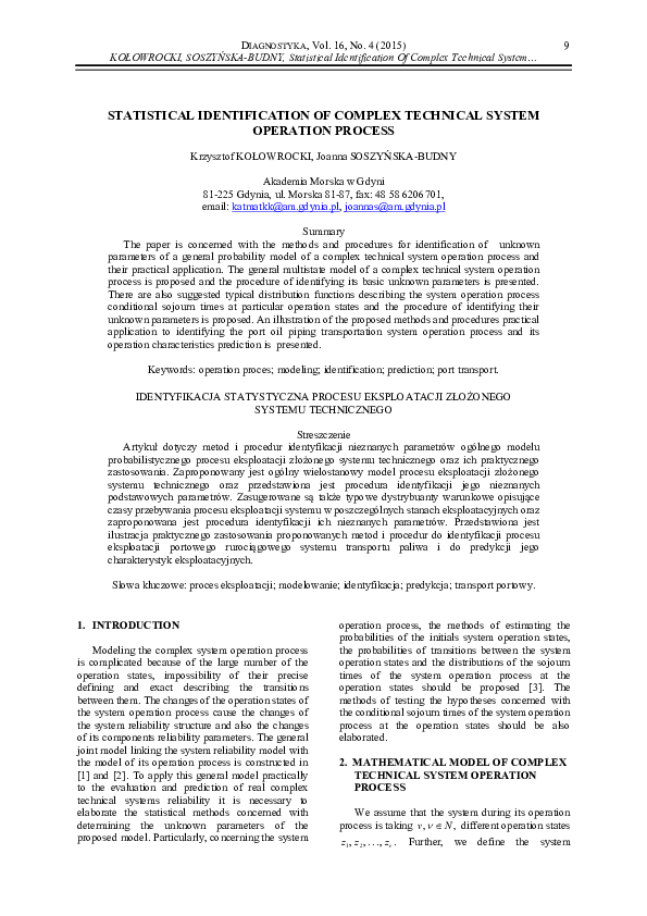 (PDF) Statistical identification of complex technical system operation ...