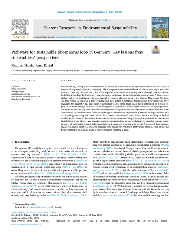 (PDF) Pathways for sustainable phosphorus loop in Germany: Key lessons ...