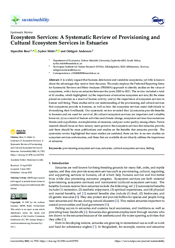 (PDF) Ecosystem Services: A Systematic Review of Provisioning and ...