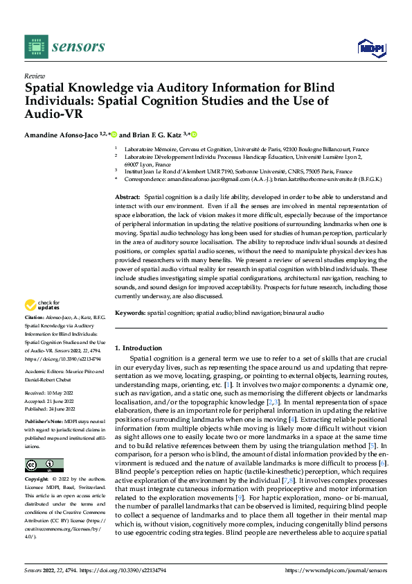 (PDF) Spatial Knowledge via Auditory Information for Blind Individuals: Spatial Cognition ...