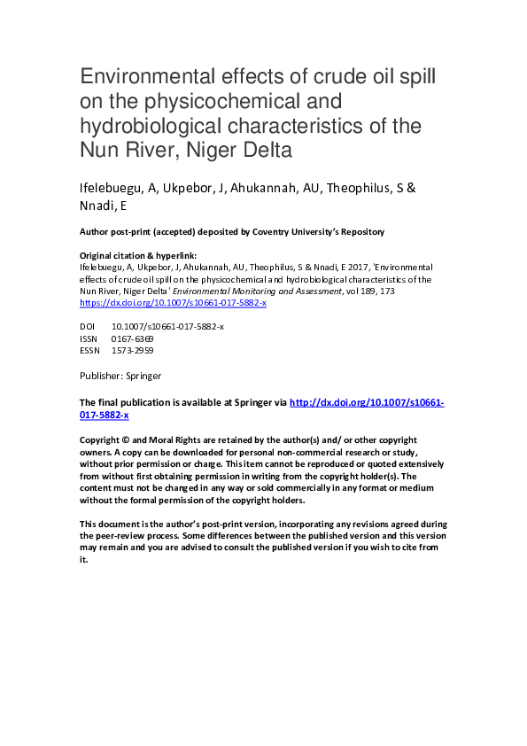(PDF) Environmental effects of crude oil spill on the physicochemical ...