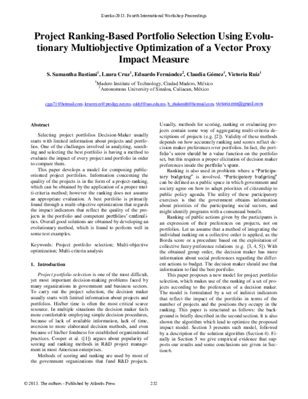 Pdf Project Ranking Based Portfolio Selection Using Evolutionary