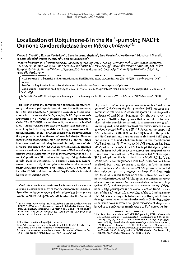 (PDF) Localization of Ubiquinone-8 in the Na+-pumping NADH:Quinone ...