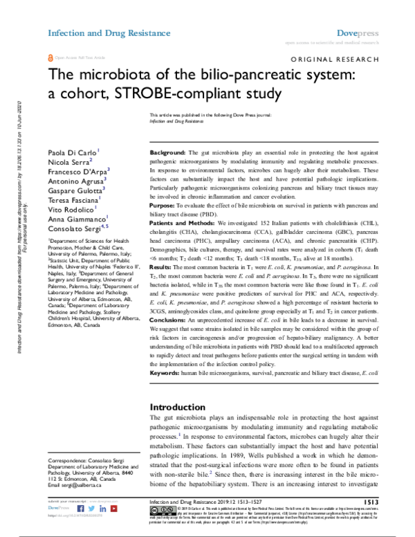 (PDF) The microbiota of the bilio-pancreatic system: a cohort, STROBE ...