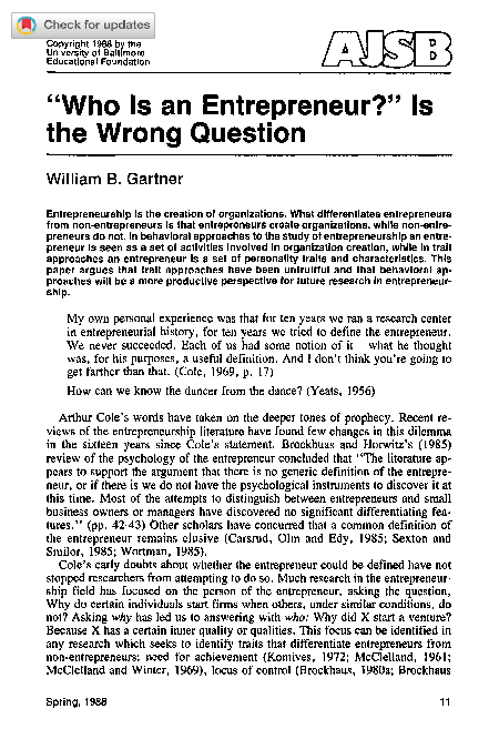 (PDF) Who is an Entrepreneur?" Is the Wrong Question