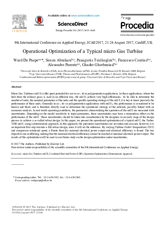 (PDF) Operational Optimization of a Typical micro Gas Turbine
