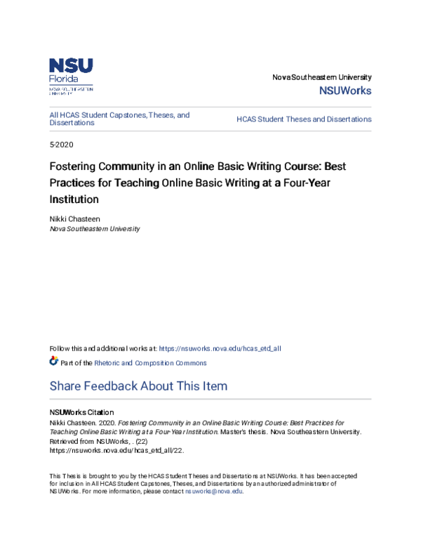 (PDF) Fostering Community in an Online Basic Writing Course Best ...