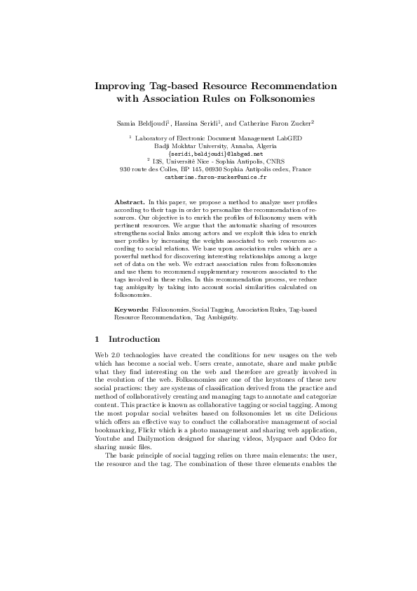 (PDF) Tag-Based Resource Recommendation via Association Rules